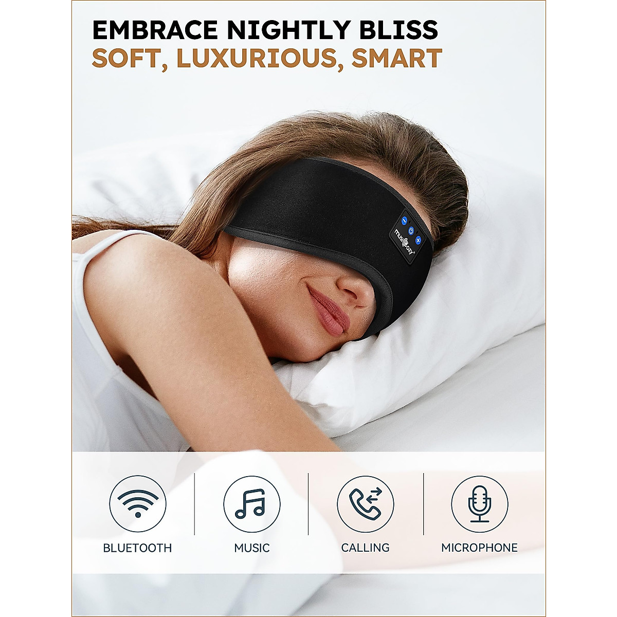 MUSICOZY Sleep Headphones Bluetooth 5.2 Headband Sleeping Headphones Sleep Mask, Wireless Music Eye Mask Sleep Earbuds for Side Sleeper Men Women Cool Tech Gadget Unique Gift Office Travel, Pack of 2