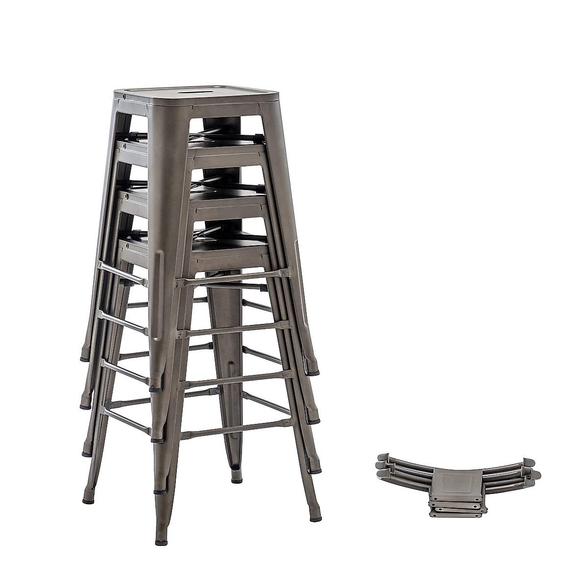 Yongchuang 26" Metal Bar Stools with Backs Set of 4 Indoor Outdoor Kitchen Counter Height Barstools Low Back Bar Chairs Rusty