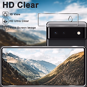 [3+3 Pack] Pixel 6 Screen Protector + Camera Lens Protector, HD Tempered Glass Film, Fingerprint Unlock, Anti-Scratch, Easy Installation, Bubble Free, 9H Glass Screen Protector for Google Pixel 6 5G