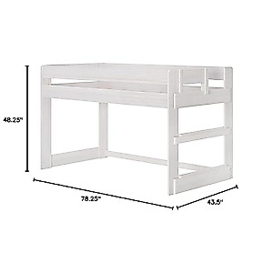 Max & Lily Modern Farmhouse Low Loft Bed, Twin Bed Frame For Kids, White Wash