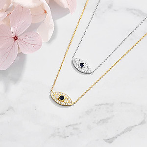 PAENENPH 14K Gold Moissanite Evil Eye Necklace, Delicate Sapphire Pendant Necklace, Necklaces for Women, Fashion Jewelry Gifts (White, 14K)