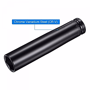 uxcell 1/2" Drive by 24mm Deep Impact Socket, Heat-Treated CR-V Steel 6" Length, 6-Point Metric Sizes