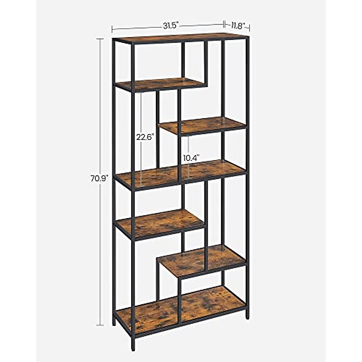 VASAGLE Bookshelf, 6-Tier Tall Bookcase, Display Shelf, Plant Stand, 11.8 x 31.5 x 70.9 Inches, Particleboard, for Study, Office, Living Room, Bedroom, Kitchen, Rustic Brown and Black ULLS119B01