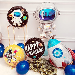 Aabellay Astronaut Balloons Rocket Foil Balloons Outer Space Theme Birthday Party Decorations Supplies Big Foil Mylar Number Helium Global for Boy Party Decor Favors - Blue 8