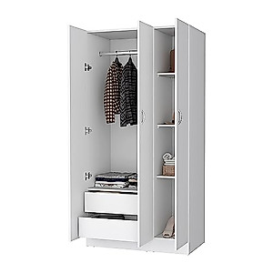 AMFSQJ Contemporary Miscellaneous Storage Closet with Hanging Rod, Versatile Organizer for Various Spaces, 35.43”*29.69”*71.14”H, White