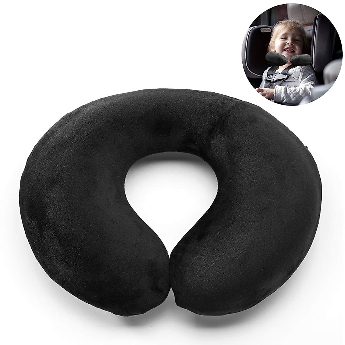 Aurelius Baby Travel Pillow,Infant Head and Neck Support Pillow for Car Seat,Stroller,Pushchair (Black)