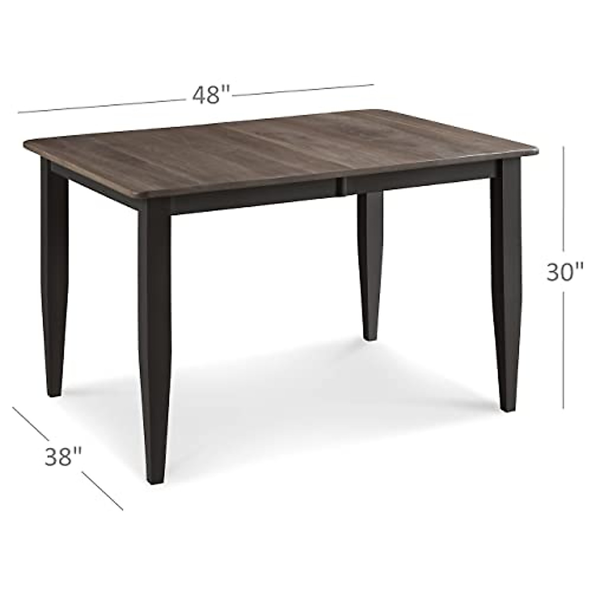 Carol's Inspirations Farmhouse Solid Wood Dining Room Table, 48 Inches | Brown and Black Rectangle Kitchen Dinner Table Featuring Eased Edge and Distressing | Made in USA | Solid Maple no MDF