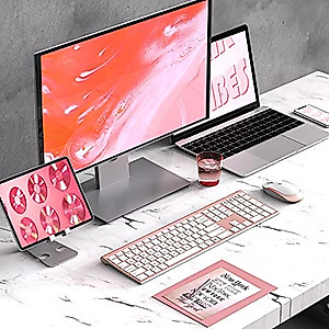 Bluetooth Keyboard Mouse, Multi-Device Wireless Keyboard Mouse Combo, Ultra Slim, Rechargeable, Dual-Mode(Bluetooth 4.0 + USB), for Windows/Mac OS (Rose Gold)