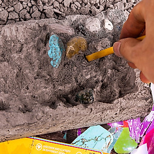 Gemstone Dig Kit, 16 Real Gem Stones Excavation Kit, STEM Educational Toys Science Kits, Rock and Geology Easter Basket Stuffers Toys Gift for Girls Boys