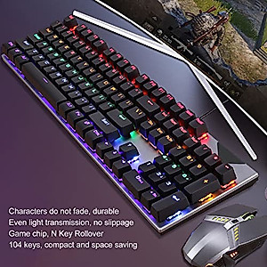 Septpenta Wired Mechanical Keyboard, 104 Keys RGB Lighting N Key Rollover Muliple Lighting Modes USB Gaming Keyboard, Keycaps Delicate Comfortable Feel for Home Office for Win 7 Win 8(Black)