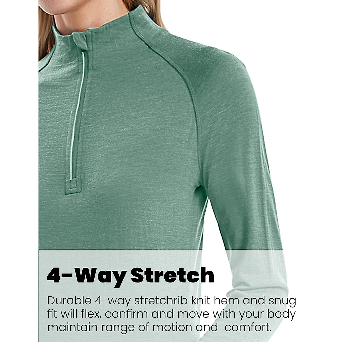 Iguana Women's 220 Midweight 100% Merino Wool Zip Neck Top Shirts Green