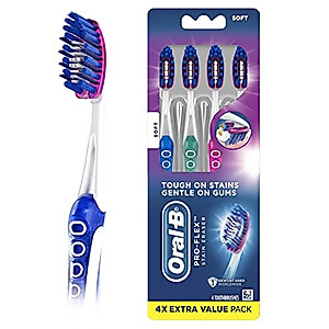 Oral-B Pro-Flex Stain Eraser Toothbrushes, Soft, 4 Count