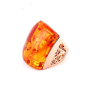 Ajojewel Beautiful Orange Resin Rings For Women Simulated Amber Ring Big Designs Anel Costume Jewelry (Orange, 9)