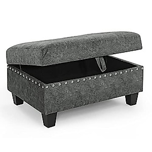Evedy Modern Sectional, Living Room Furniture Sets,L-Shaped Storage Ottoman,Couch with Nail-Head Trim,3-Seaters Sofa with Extra Wide Reversible Chaise and 2 Small Pillows, Grey Fabric