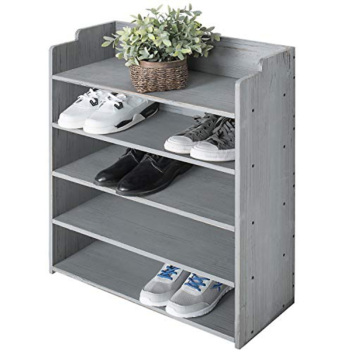 MyGift 5 Tier Rustic Gray Wood Entryway Shoe Rack Storage Shelves, Closet Organizer Shelf