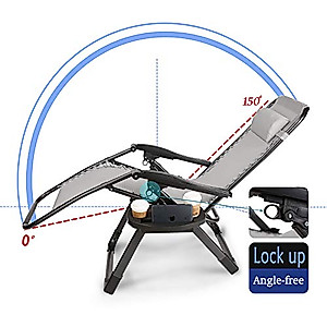 Artist hand 350LBS Capacity Zero Gravity Heavy Duty Outdoor Folding Lounge Chairs w/Snack Tray,Lawn Patio Reclining Chairs-XL Size (Extra-Wide Seats) Grey