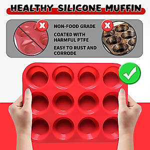 Keliwa 12 Cup Silicone Muffin - Cupcake Baking Pan / Non - Stick Silicone Mold / Dishwasher - Microwave Safe