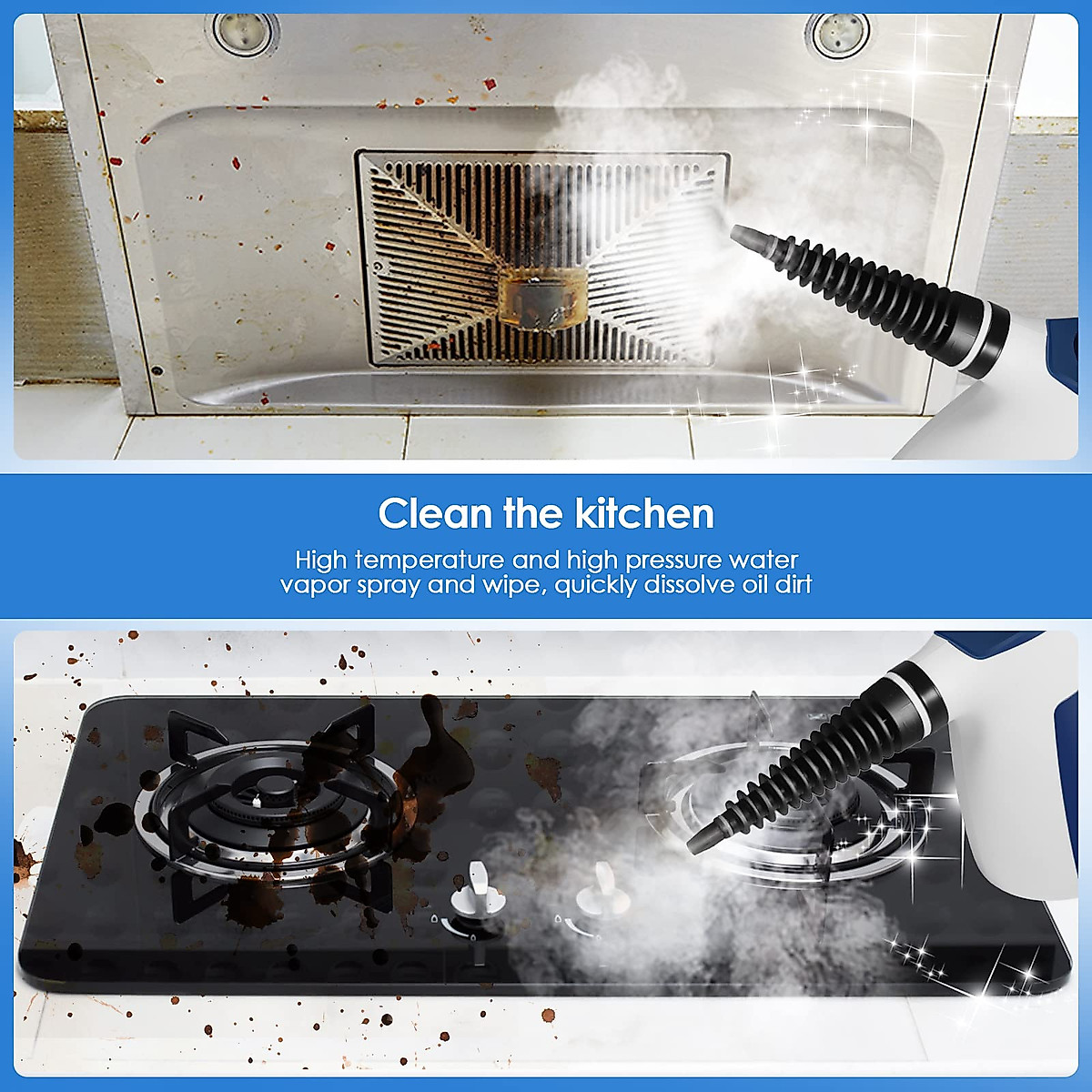 Handheld Pressurized Steam Cleaner, All Natural Household Steam Cleaning with 9-Piece Accessory Set, Multi-Purpose and Multi-Surface Steam Cleaner for Kitchen, Bathroom, Windows, Car Seat, Floor More