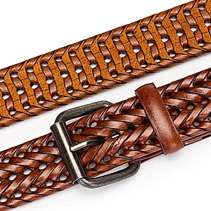 Tanpie Fashion Men's Braided Belt Leather Strap for Jeans Brown Large