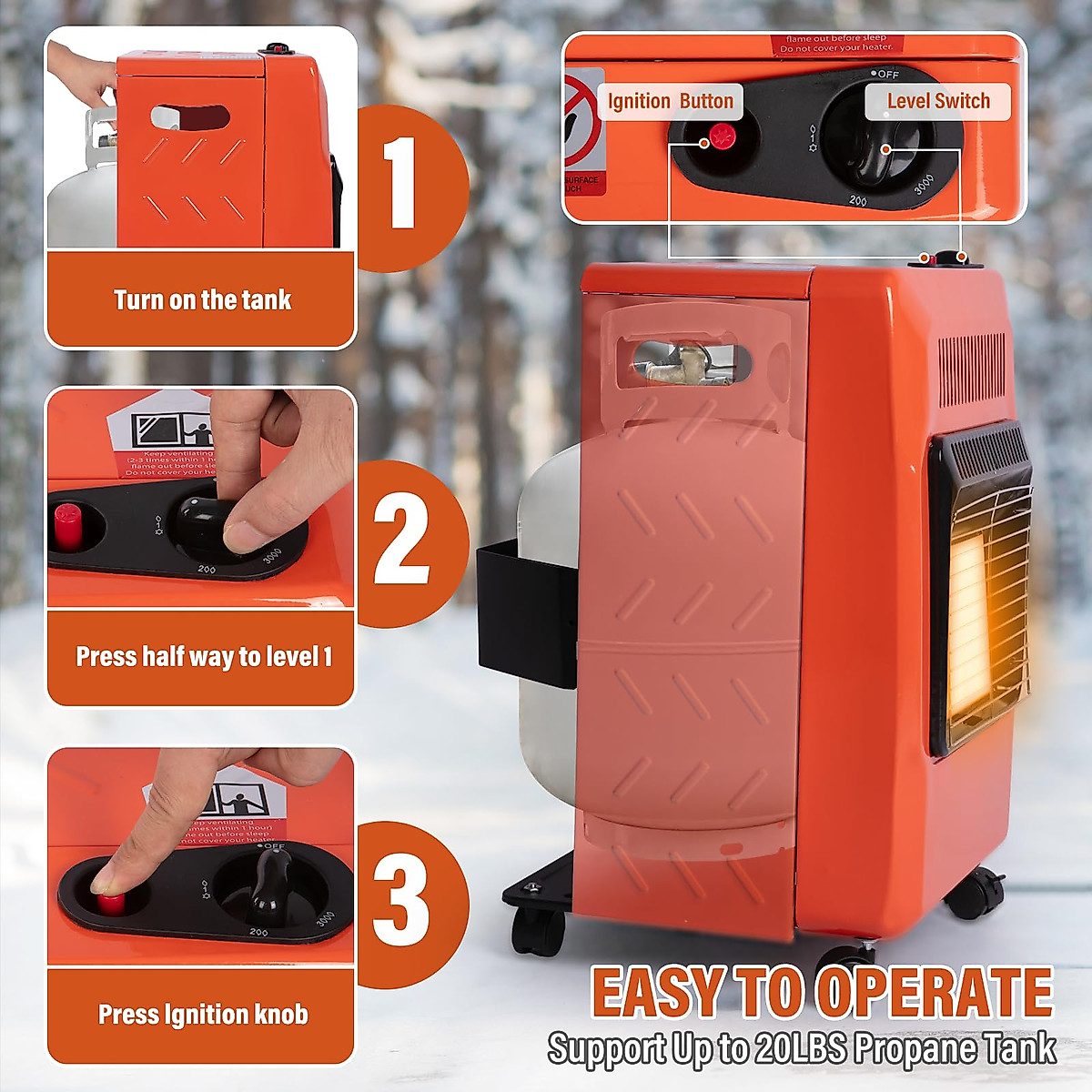 WELLUCK Propane Heater | Portable Patio Heater for Outdoor | LP Cabinet Gas Heater for Camping, Garages, Workshops & Construction Sites |18,000 BTU Warm Area up to 450 sq. ft, 3 Power Settings