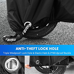 Favoto Motorcycle Cover Reflective Stripe Waterproof Outdoor Protection All Season Universal Premium Vehicle Cover with Lock-Holes & Storage Bag Fits up to 104" Motorcycles