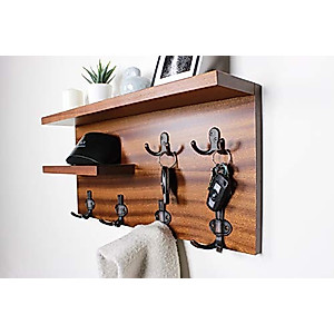 Natural Rustic Hardwood Handmade Shelf - Decorative Coat Rack, Entryway Storage and Wall Decor. #5 (Sapele)