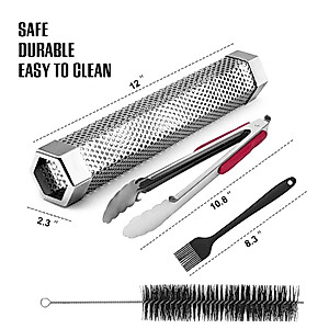 BEWAVE Pellet Smoker Tube for All Grill Electric Gas Charcoal or Smokers Hot/Cold Smoking, Free Tube Brush, 12 Inch, 2 Pcs