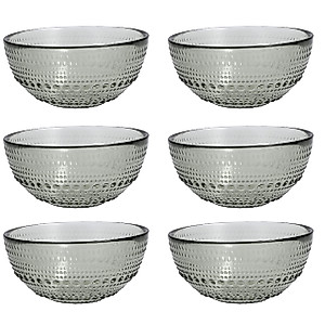 Fortessa Jupiter Vintage Glassware Collection 5 Inch Cereal Salad Dessert Snack All-Purpose Bowl 6 Pack, Smoke Gray, 14 Ounce (6 Pack)