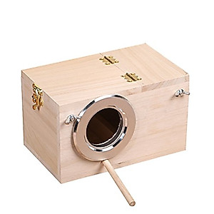 POPETPOP Wooden Bird Nesting Box, Parrot Clear View Window, Lovebirds Breeding Box, Bird Nesting Feeding Station House - Size S (Left or Right Open Window)