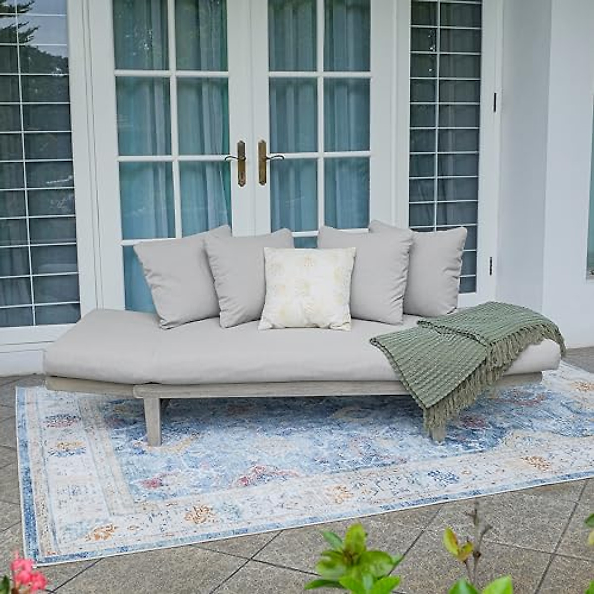 Cambridge Casual West Lake Mahogany Outdoor Convertible Sofa Daybed, Weathered Gray/Oyster Cushion