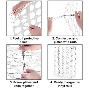 Elsjoy 2 Pack Vinyl Roll Holder, 48-Holes Acrylic Vinyl Roll Storage Organizer, Desktop Vinyl Roll Storage Rack Vinyl Roll Display Stand for Craft Room, Art Craft Paper