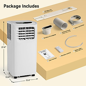Aoxun 9700BTU Portable Air Conditioner Cools up to 300 Sq.ft, 4-IN-1 Portable AC Unit with Cooling, Dehumidifier, Fan, 24H Timer (Window Venting Kit Included)