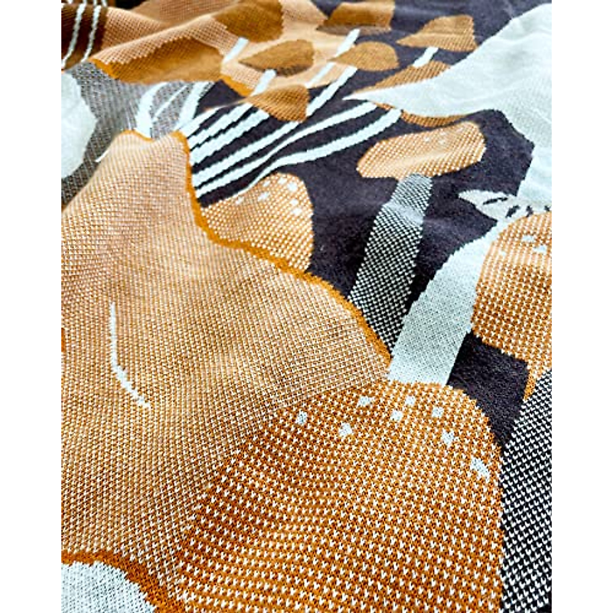 Ultra Soft Warm Lightweight Cotton Blend Knit Mushroom Blanket Mix Mashrooms Botanical Design Flannel Throw for Home Decor Sofa Couch Living Room and Bedroom Plant Lovers Gift