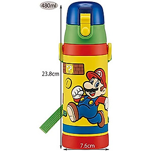 Skater SDPV5-A Children's Stainless Steel Direct Drinking 3D Water Bottle, Kids, 16.2 fl oz (480 ml), Super Mario Boys