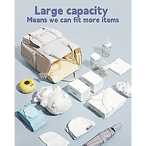 AUYRE Diaper Bag Backpack Nappy Changing Bags Waterproof Travel Backpack with USB Charging Port & Stroller Straps Baby Shower Gifts (Beige)