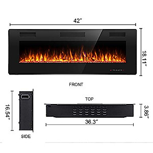 Antarctic Star 42 Inch Electric Fireplace in-Wall Recessed and Wall Mounted, Fireplace Heater and Linear Fireplace with Multicolor Flame, Timer, 750/1500W Control by Touch Panel & Remote