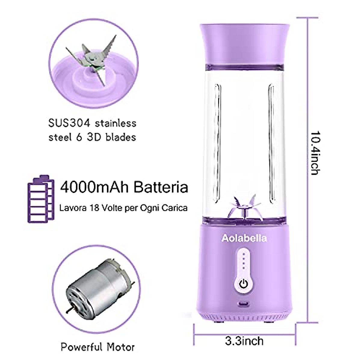 Portable Blender, Personal Size Eletric USB Juicer Cup, Fruit, Smoothie, Baby Food Mixing Machine with Updated 6 Blades,Magnetic Secure Switch for Superb Mixing 500ml (Violet)