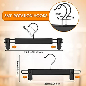 50 Pieces Pants Hangers with Clips Plastic Clothes Hanger Black Skirt Hangers Jean Hangers with 360 Rotatable Hook and 2 Adjustable Anti Rust Clips Trouser Hangers for Closet