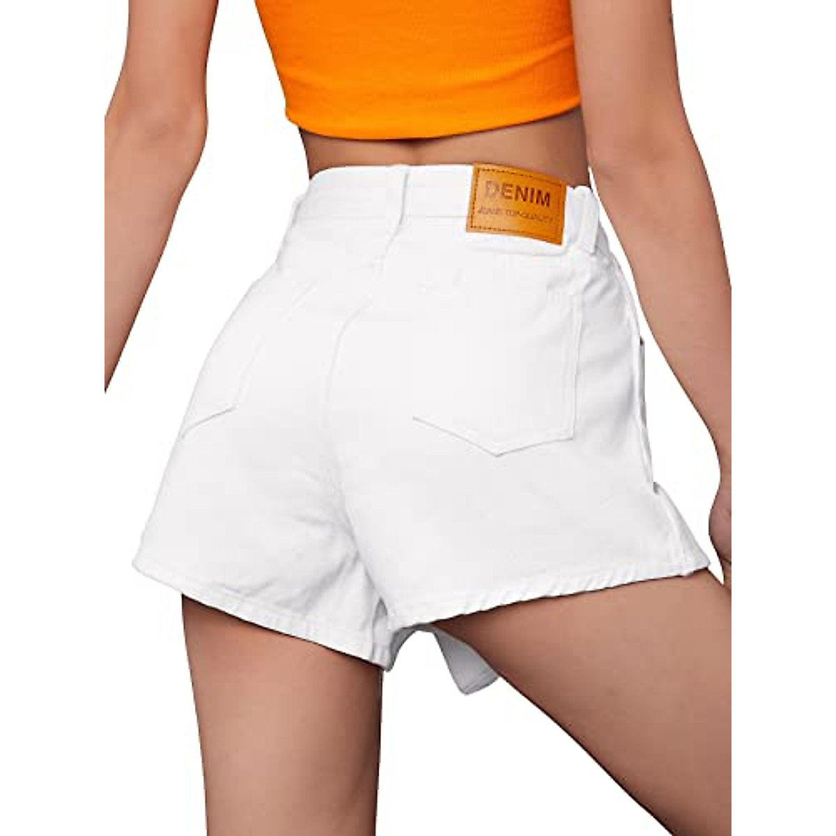 SweatyRocks Women's Casual High Rise Button Front Wrap Denim Skort Skirt with Pocket White 30