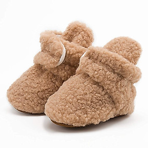 Babelvit Newborn Baby Boy Girl Soft Fleece Booties Stay On Infant Slippers Socks Shoe Non Skid Gripper Toddler First Walkers Winter Ankle Crib Shoes