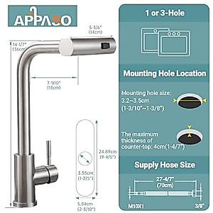 APPASO Waterfall Kitchen Faucet with Pull-Out Sprayer, Brushed Nickel Kitchen Faucet with Sprayer 3-Mode, SUS304 Stainless Steel 360° Swivel Kitchen Sink Faucet, High Arc Single Hole Sink Faucet