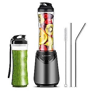 La Reveuse Smoothie Blender Personal Size 300 Watts with 2 Pieces 18 oz BPA-Free Travel Sports Bottles,Grey