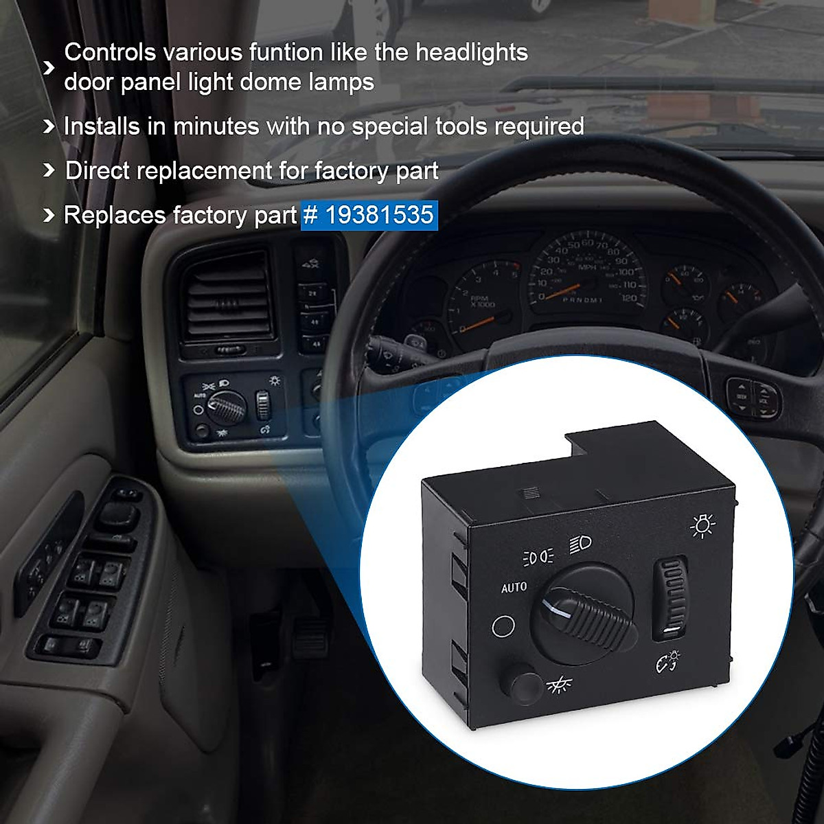 WMPHE Compatible with Headlight Switch Chevy Silverado GMC Sierra 2003-2007 Suburban Avalanche Yukon Tahoe Cadillac Escalade Headlamp Dimmer Switch Replace OE # 19381535 D1595G 15194803