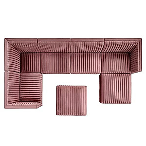 Modway Sanguine Channel Tufted Performance Velvet Modular Sectional, 7-Piece Left-Facing Sofa, Dusty Rose