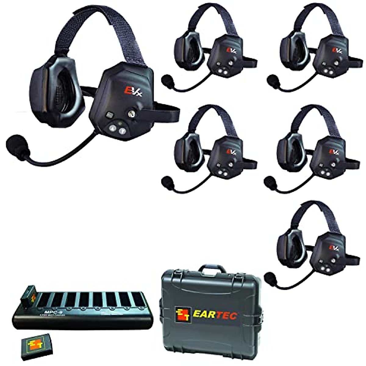 EARTEC Evade EVXT6 Xtreme Full Duplex Wireless Intercom System with 6 Dual Speaker Headsets