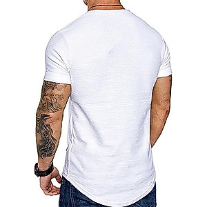 Fashion Mens T Shirt Muscle Gym Workout Athletic Shirt Cotton Tee Shirt Top White Large