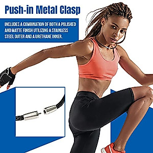 PHITEN X50 Titanium High End Moda Deluxe Necklace - Faux Leather Necklace Cord with X50 Aqua-Titanium - Elastomer Core with Micro Titanium Spheres and Stainless Steel Clasp - Black, 20 Inch