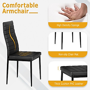 Ruesleag Dining Table Set 5-Piece Dining Room Glass Tabletop Table &Upholstered Chairs for 4 Modern Kitchen Table with Chairs Space-Saving Home Furniture for Dining Room Kitchen Living Room,Black