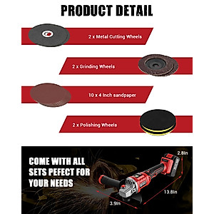 SILVEL Cordless Angle Grinder, 21V Cordless Grinders Tools with 3.0Ah Lithium-Ion Battery, Charger, 2 Position Handle, 4-1/2inch with 8500RPM Brushless Motor Cordless Grinder for Metal, Wood