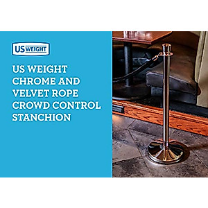 US Weight - U2140 Premier Chrome Post and Black Velvet Rope Crowd Control Stanchions